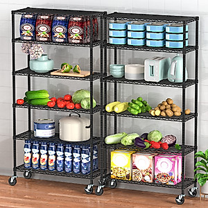 Folews 6 Tier Storage Shelf wieh Wheels, 5 Pack Wire Shelf Liners