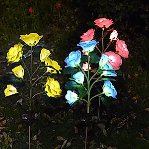 Abkshine Solar Rose Flower Lights Garden Decor, Upgraded 7-Rose Solar Flower Lights Yard Decor Outdoor Waterproof Garden Pathway Lights for Patio Pathway Courtyard Lawn Cemetery Decorations (Yellow)