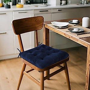 ELFJOY 4 Pack Chair Cushions for Dining Chairs Chair Pads Cushion for Kitchen Office Tufted Square Seat Cushion with Ties (16" Navy Velvet)