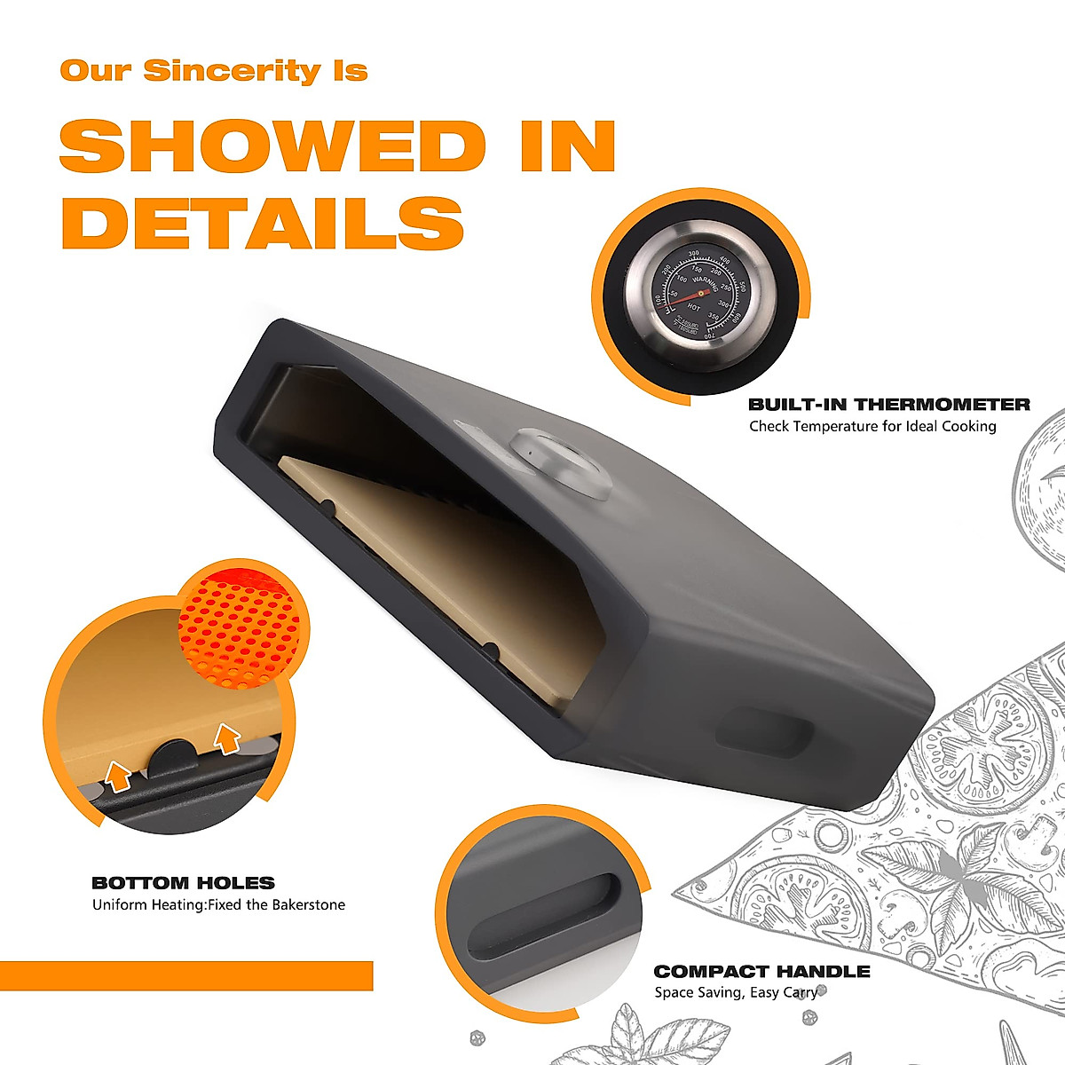 STAR PATIO Pizza Oven for Grill - Portable Grill Top Pizza Oven with Pizza Stone, Pizza Peel and Thermometer - Home Backyard Pizza Maker for Charcoal Grill, Gas Grill, PZB-002