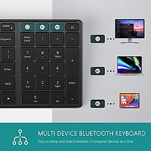 seenda Wireless Keyboard - Multi-Device (2.4G+Dual Bluetooth 4.0) Rechargeable Keyboard with Numeric Keypad, Slim Compact Keyboard for Mac OS and Windows, PC, Tablet, Laptop, iPad, iPhone, Black