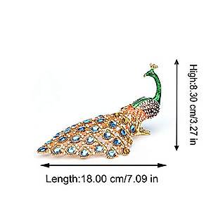 Furuida Trinket Box with Hinged Green Peacock Crystal Ornament Decorative Hinged Jewelry Box Ring Store Luxurious Gift for Home Decor