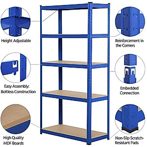 Yunlai 5 Tier Shelving for Garages and Sheds with MDF Boards 1653lb Load Capacity Racking Storage Shelving Unit Plug-in System Shelving Units for Storage Garage Shelving Units (59"x27.6"x11.8")