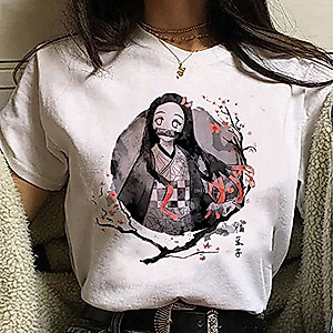 YAFUBO Women's Anime Shirt Nezuko 3D Printed Light Weight Crew T-Shirt White