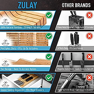 Zulay Kitchen Bamboo Knife Drawer Organizer Insert - Edge-Protecting Knife Organizer Block Holds Up To 11 Knives - Smooth Finish Drawer Knife Organizer Tray Fits In Most Drawers For Kitchen