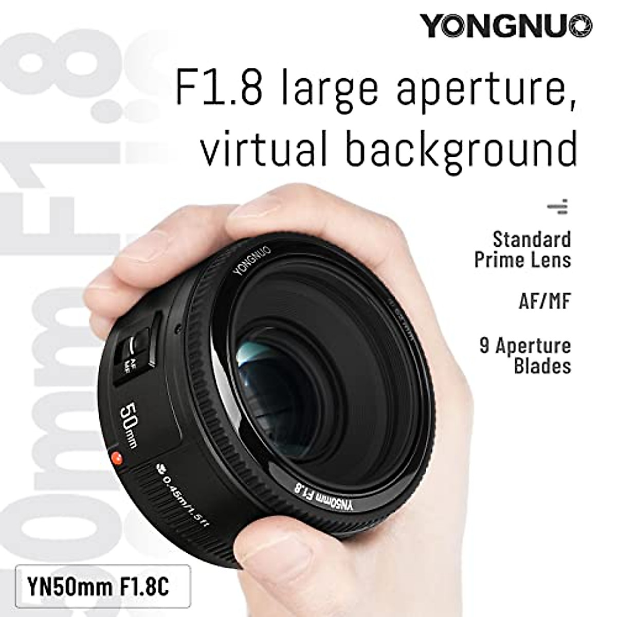 YONGNUO YN50mm F1.8C Lens, Large Aperture Auto Focus Lens, 50MM F1.8 for Canon EF Mount EOS Cameras