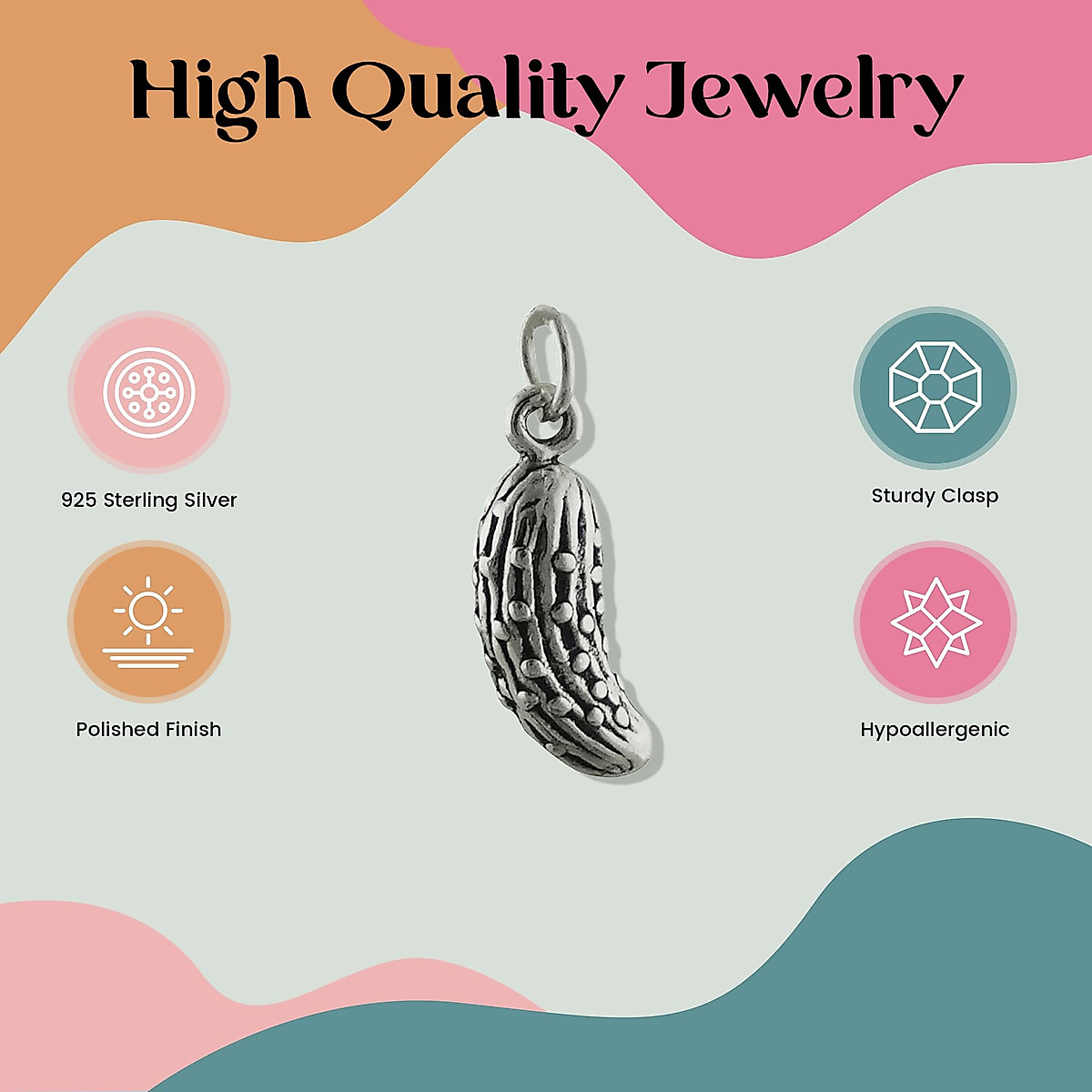 FashionJunkie4Life Sterling Silver Cucumber Necklace 18" Cable Chain | Birthday Gifts for Women