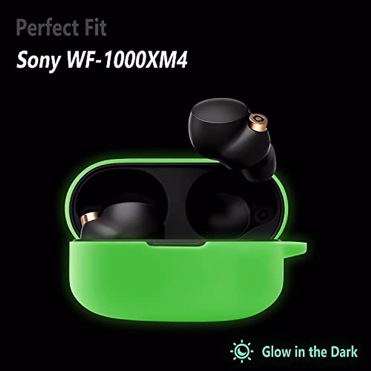 Geiomoo Silicone Case Compatible with Sony WF-1000XM4, Protective Cover with Carabiner (Luminous Green)