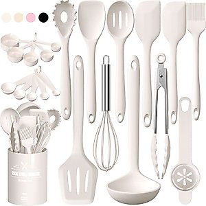 Kitchen Utensils Set, Umite Chef 22Pcs Silicone Cooking Utensils Set, Heat Resistant Silicone Kitchen Spatulas Set with Holder, White Cooking Gadgets Tools Set for Nonstick Cookware, Dishwasher Safe