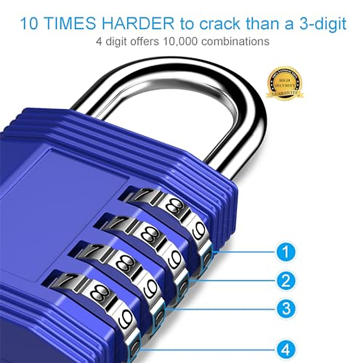 ZHEGE Combination Lock, 4 Digit Outdoor Waterproof Padlock for School Gym Locker, Fence, Gate, Toolbox (Blue)