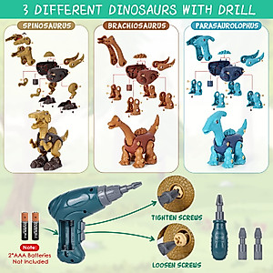Take Apart Dinosaur Toys for Kids with Sound & Light & Wheel, Dinosaur Toy for 4 5 6 7 8 Year Old Boys,STEM Educational Construction Building Toy with Electric Drill Birthday Gift for Boy Girls