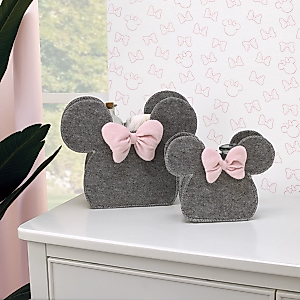 Disney Minnie Mouse Shaped Grey and Pink 2 Piece Felt Nursery Storage Caddy - 1 Large, 1 Small