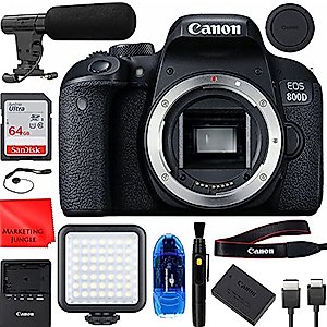 800D (T7i) DSLR Camera (Body Only) Bundle, Starter Kit with Accessories (LED Light, Shotgun Mic, 64Gb Memory, Cleaning Pen and More)