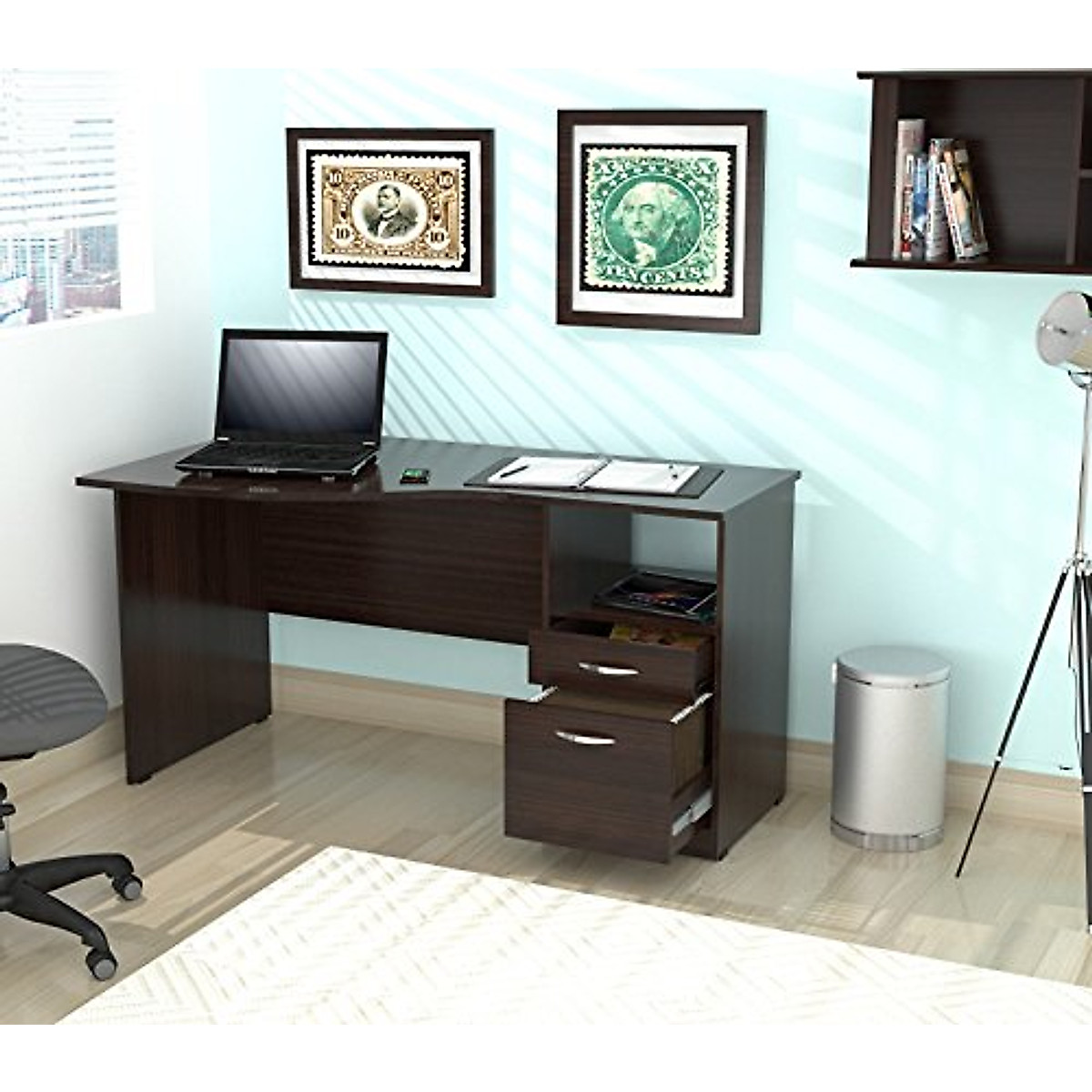 Inval America Curved Top Desk, Espresso-Wenge/Silver