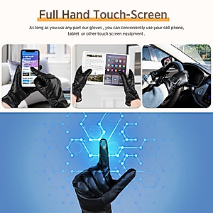 Alepo Winter PU Leather Gloves For Women, Warm Thermal Touchscreen Texting Typing Dress Driving Motorcycle Gloves With Wool Lining (Black-M)