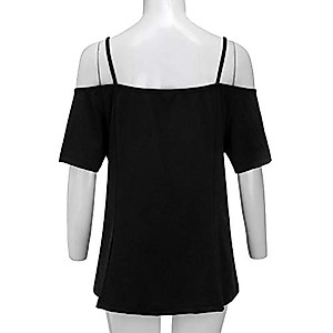 Womens Short Sleeve T Shirt Cold Shoulder Solid Color Blouse Flowy Loose Tops Camisole Tank Tops Plus SizeTunic