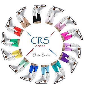 CRS Cross Figure Skating Socks (2 Pair) Premium Knee High Tights for Ice Skates, Footed Skate Socks, Ice Skating Socks, Dance (Bracket Blue)