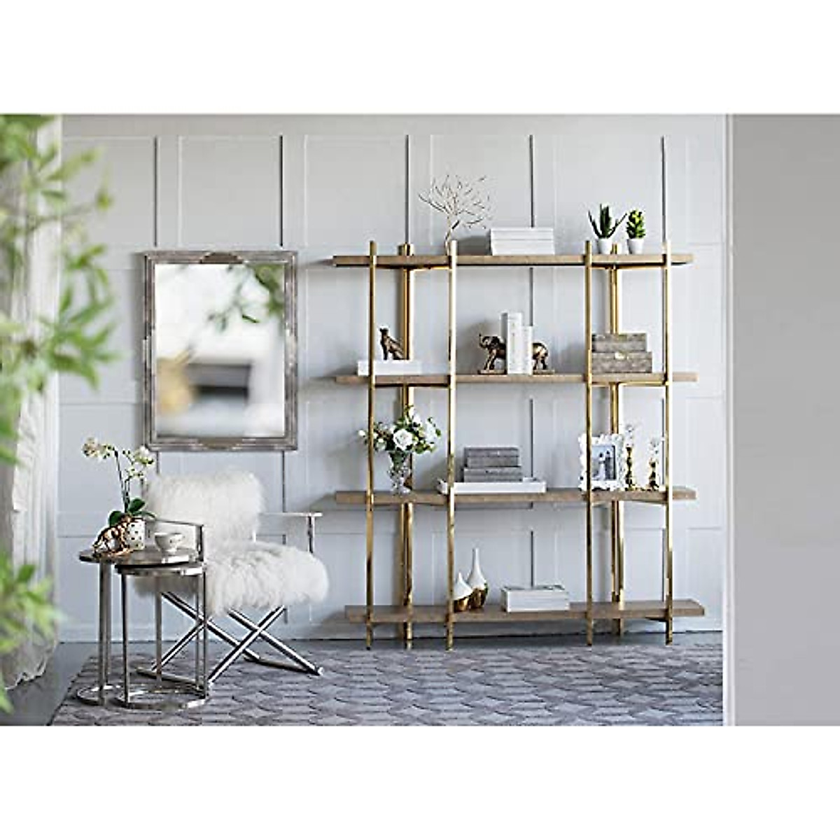A and B Home 45500 70.9" H Rectangle Gold Stainless Steel/Leather Indoor w/4 Tiers, Modern Style, Tall Shelf