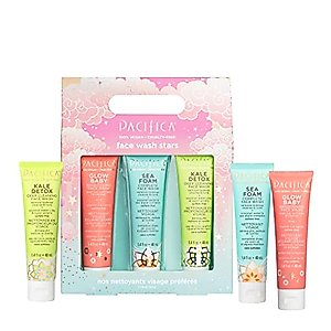 Pacifica Beauty Face Wash Trial Set, Travel Size Toiletries, Sea Foam, Glow Baby, Kale Detox Cleanser, Holiday Gift Set, Skincare Stocking Stuffer, Coconut and Vitamin C, Vegan, 3 Count
