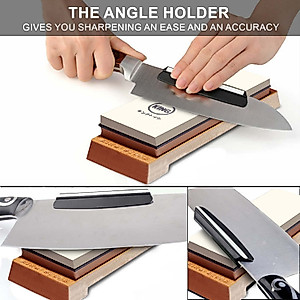 KING Whetstone Starter Set Include 1000/6000 Grit Combination Whetstone made in Japan, Knife Angle Holder, B&B Japan Original Wiping Cloth and Stable Plastic Base