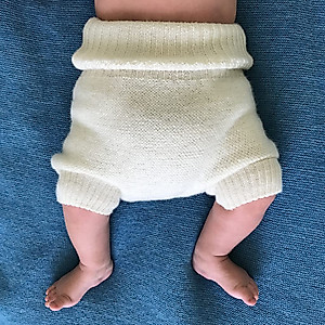 Organic Merino Wool Diaper Cover - Overnight Knit Diaper Cover for Fitted Cloth Diapers and Flats (EU 50-56 | 0-3 Months, Blue/Navy Stripes)