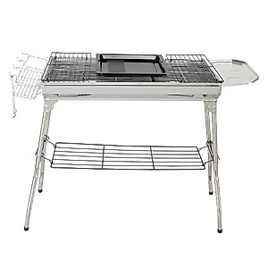 Compact and Foldable Stainless Steel Grill for Camping and Tailgating - Portable Charcoal BBQ Smoker with Removable Grate and Ash Adjustable Air Vents - Outdoor Cooking Made Easy