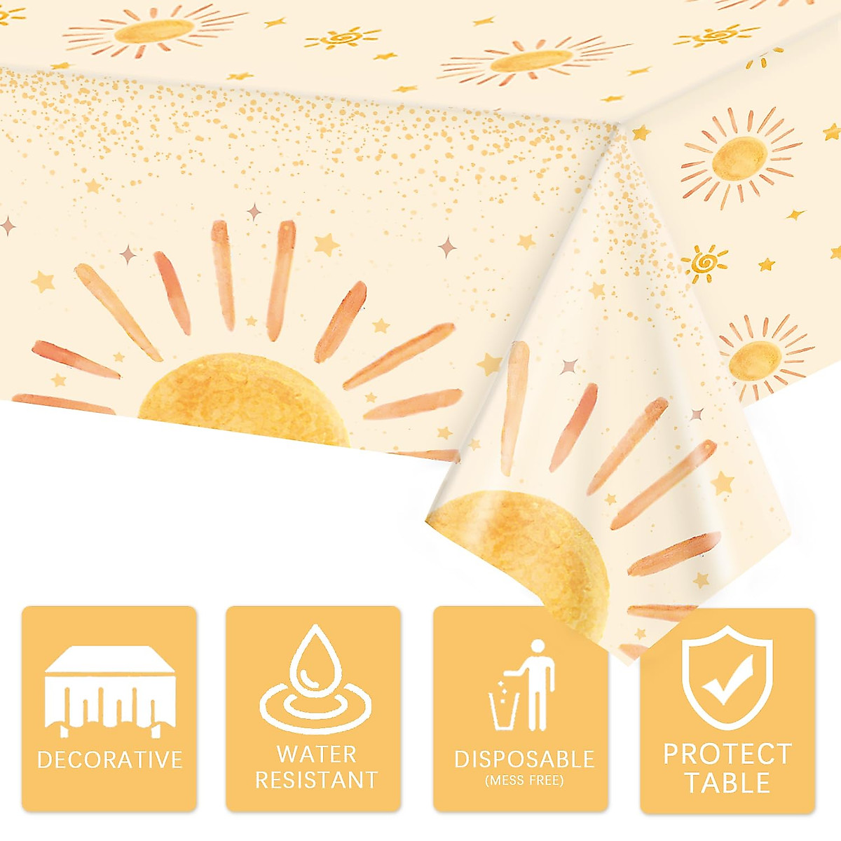 Oigco 3Pcs Boho Sun Birthday Party Tablecloths First Trip Around The Sun Party Decorations Disposable Plastic Table Covers Boho Baby Shower Supplies, 54 x 108 Inches