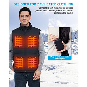 Buvizas 7.4V 16000mAh Heated Vest Battery Pack, Rechargeable Battery Pack for Heated Vest with DC and USB Output Ports, LED Display Portable Power Bank for Heated Vest,Jacket,Pants(No Ororo)