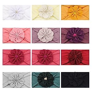 CellElection 12PCS Baby Flower Headbands Handmade Flower Hair Bow Knotted Soft Nylon Hairbands Turban Head Wrap Hair Accessories for Baby Girls Newborns Toddlers Infants