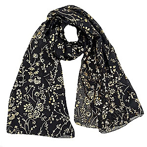 Lina & Lily Gold Glitter Floral Pattern Scarf Shawl Hijab (Black)