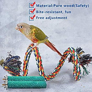 JIEZEE Bird Perch Stand Perch Birds Toys Rope Birds Ladder Platform Paw Grinding Stick Harness Cage Accessories for Parakeets Cockatiels Conures Macaw Budgie Lovebirds Finches Parrot [2+1] (L)