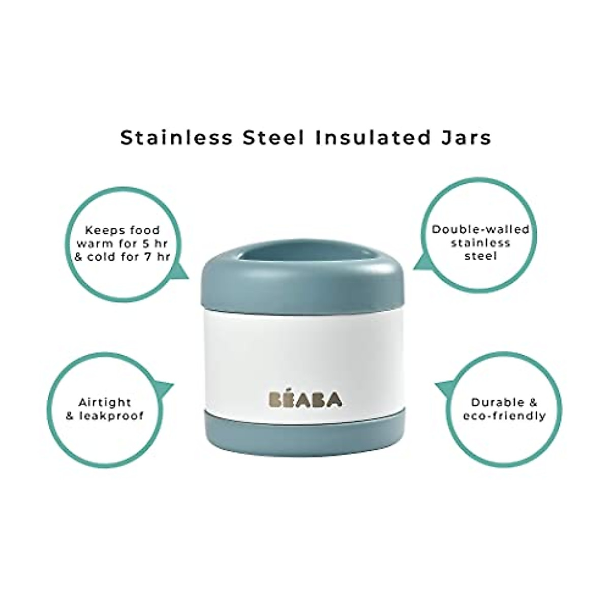 Beaba Stainless Steel Insulated Food Jar, 16 oz (Cloud)