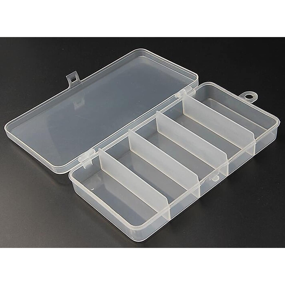 3 Pack 5 Grid Clear Plastic Fishing Tackle Accessory Box Container, Clear Tiny Fishing Lure Bait Hooks Storage Box for Jewelry Making Organizer (7.08 x 3.74 x 1.18inch)