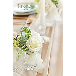 Ling's Moment Artificial Flowers Ivory Foam Fake Roses with Stems 25pcs for DIY Wedding Bridal Shower Centerpieces Tables Decorations Party