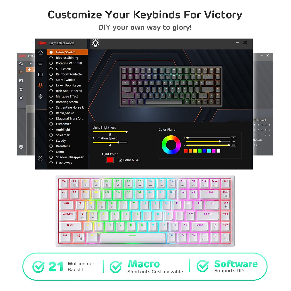 RK ROYAL KLUDGE RK84 Wireless RGB 75% Triple Mode BT5.0/2.4G/USB-C Hot Swappable Mechanical Keyboard, 84 Keys Wireless Gaming Keyboard w/High-Capacity Battery, Tactile Brown Switch
