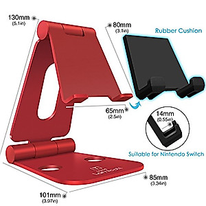 Lamicall Adjustable Phone Tablet Stand, Playstand for Switch, Foldable Desk Holder, Compatible with iPad Mini, 9.7'' iPad Pro Air, Phone 12 Mini 11 Pro Xs Xs Max Xr X 8 7 6 6s Plus SE (4-10'') - Red