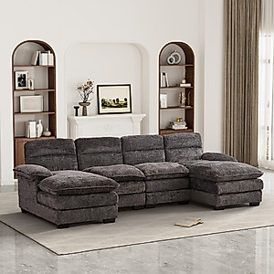 OUYESSIR U Shape Sectional Sofa Comfy Cloud Couch for Living Room, Modern Chenille Upholstery Sofa Sleeper Deep Couches with Double Chaise (Grey)
