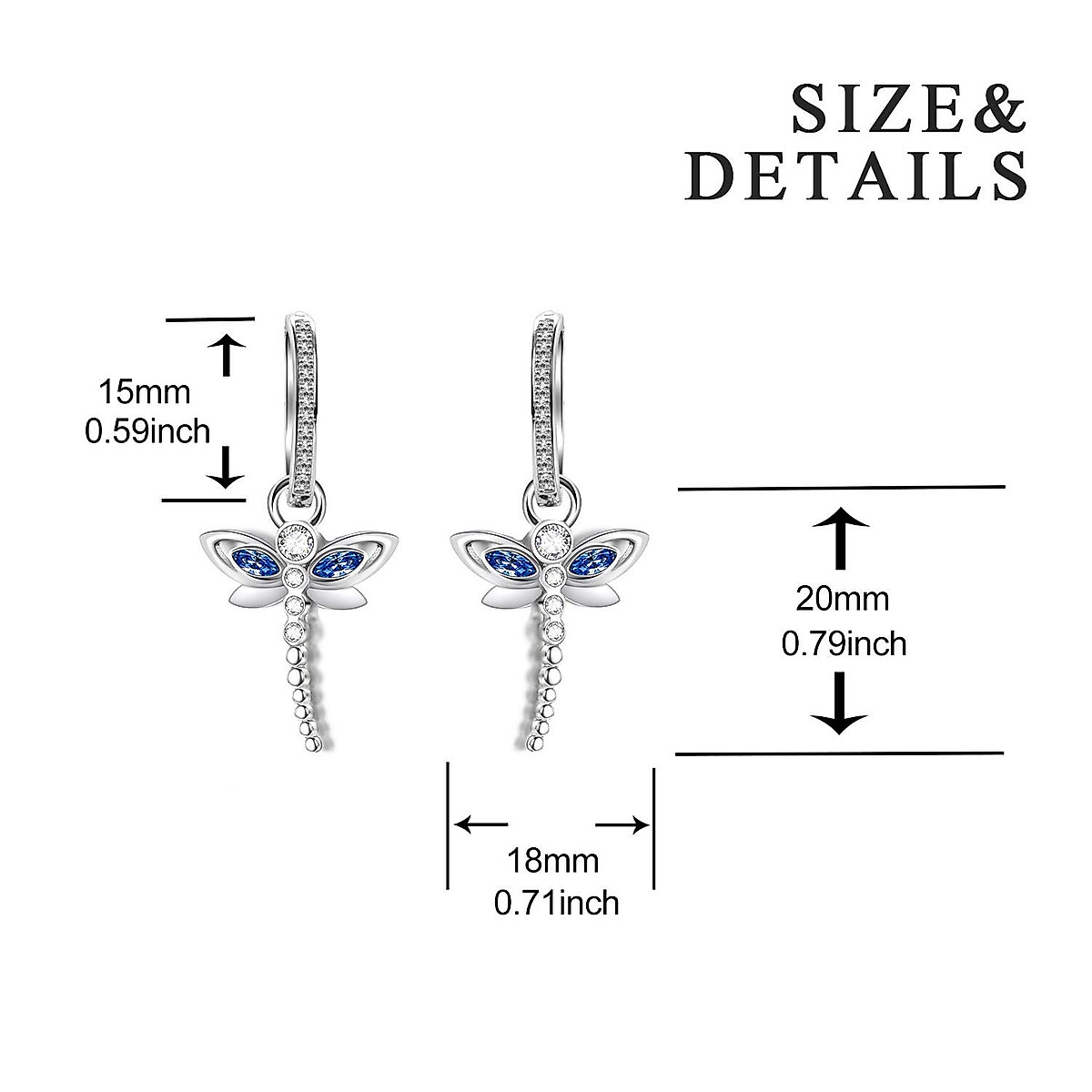 AOBOCO Dragonfly Earrings Sterling Silver Hoop Earrings with Simulated Light Sapphire Crystals from Austria, Adorable Insects in The Garden Series, Hypoallergenic Dragonfly Jewelry Gifts for Women