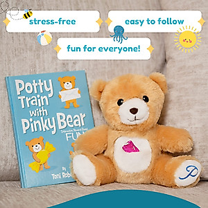 Potty Train with Pinky Bear, Reward Based Potty Training Bear w/Prize Pocket/Pouch & Childrens Board Book, Learning Tool for Toddlers, Boys & Girls - Teaching Potty Chair Fun & Awareness Ages 2-3+