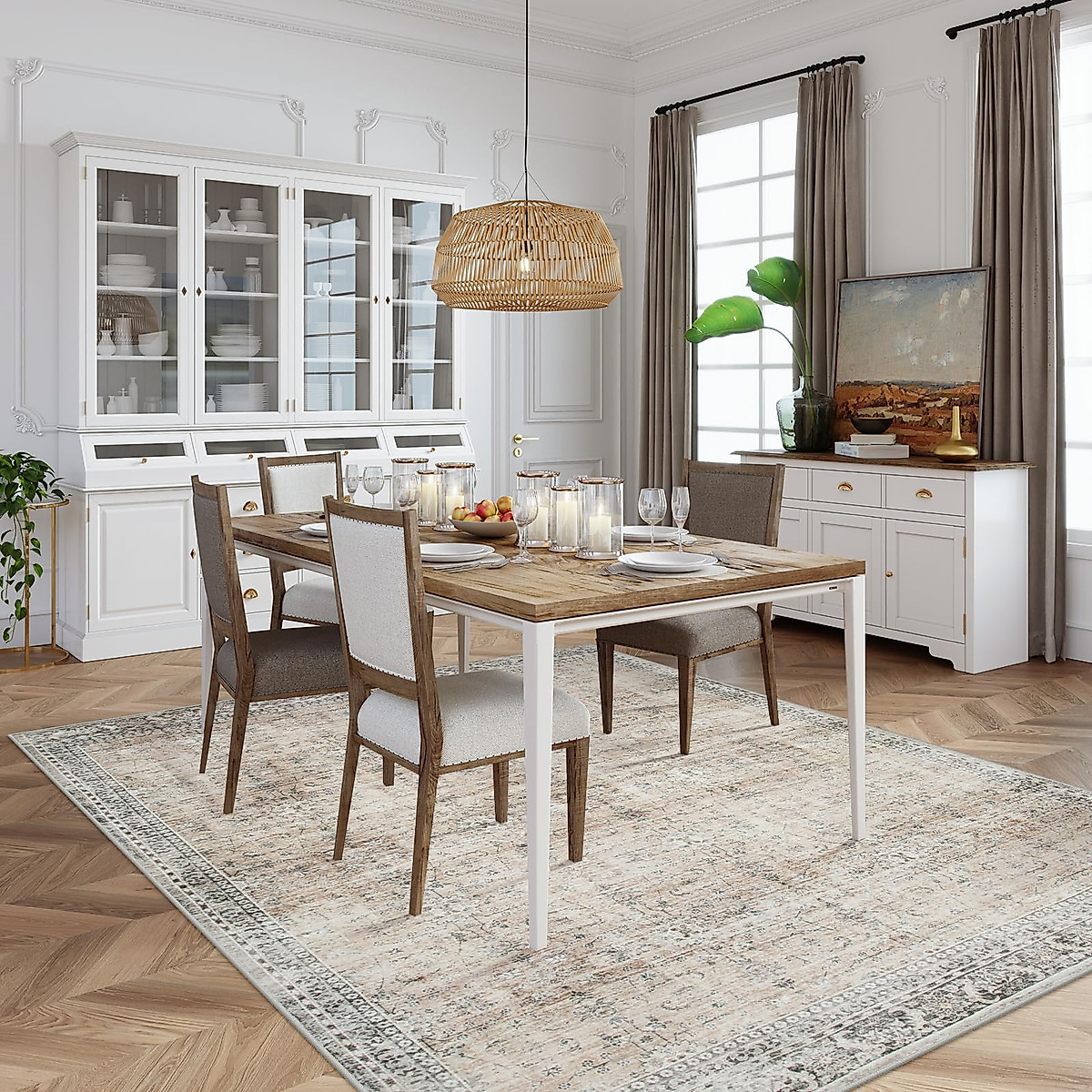 LEEVAN Washable 8x10 Rug Tan Area Rug for Living Room Non Slip Nursery Rug Dining Room Rug Soft Playroom Rug Retro Bedroom Rug for Office