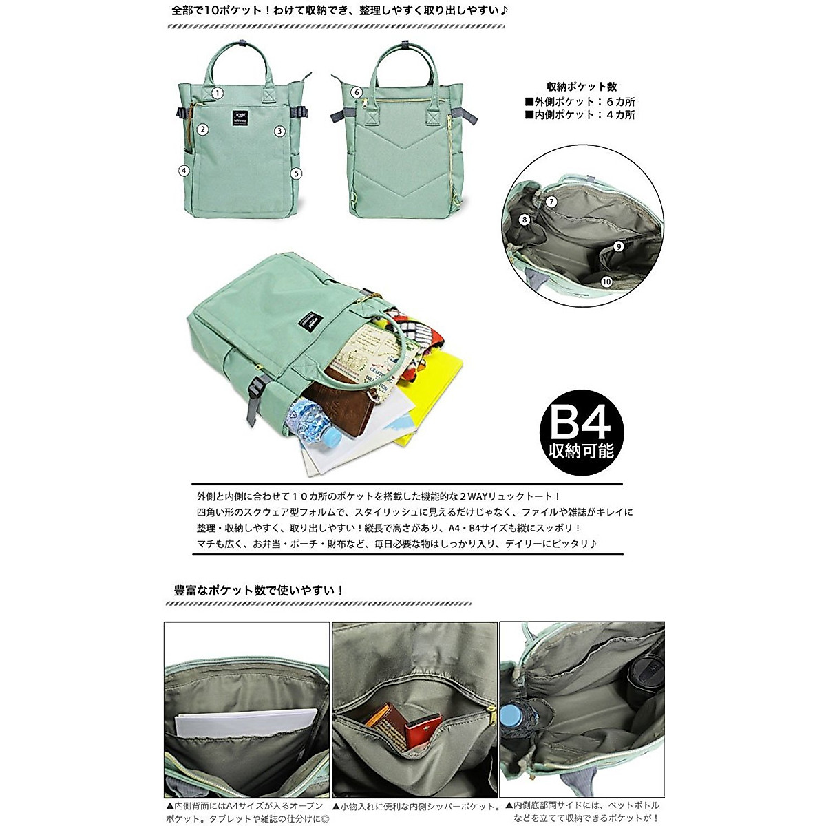 anello(アネロ) Women Regular 2-Way Tote Backpack, NVY