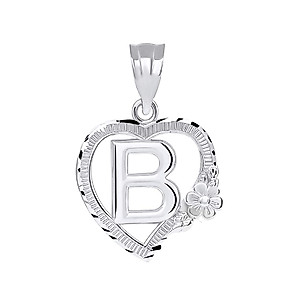 CaliRoseJewelry Sterling Silver Initial Heart Pendant - Letter B