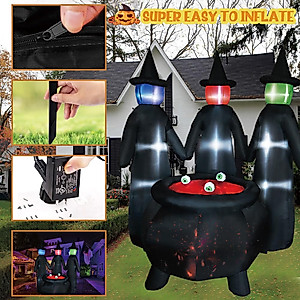 Halloween Decorations Inflatables Outdoor, 8.2FT Inflatable Halloween Three Witch Around Cauldron with Flame Light Halloween Blow Up Yard Decorations with Built-in LED for Outdoor Yard Patio Lawn