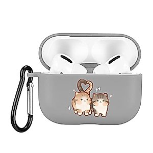 JOYLAND Love Cat Case Compatible with Airpods Pro Gray Soft TPU Cover, Supports Wireless Charging Shockproof Protective Case for Airpods Pro