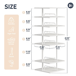 DIMJ Rotating Shoe Rack Tower - 6-Tier Spinning Shoe Rack, Revolving 360 Shoe Organizer Spinning Tower for Storage of Shoes/Boots/Bags, Square Carousel Rotate Shoes Closet Organization White