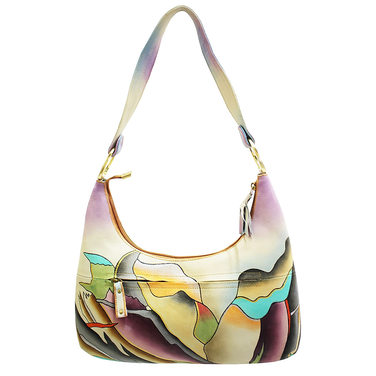 Magnifique abstract leather hand painted shoulder bag