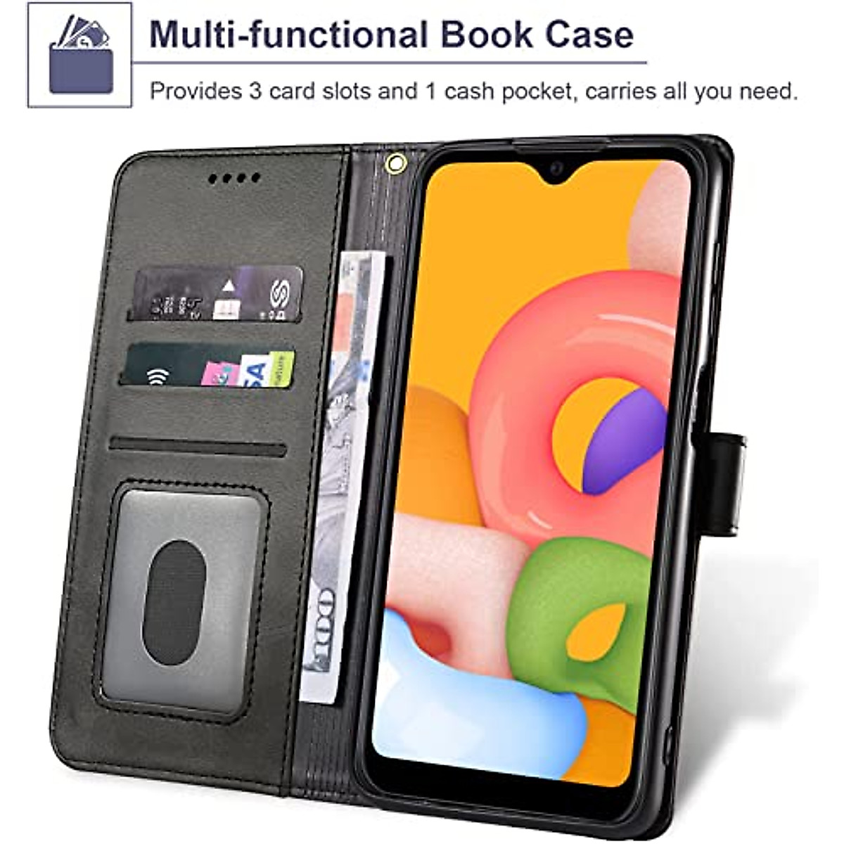 for Samsung Galaxy A14 5G Case and Tempered Glass Screen Protector, PU Leather Flip Cover Wallet Phone Case Protector [Full Protection] [Card Slots] [Kickstand] for Samsung Galaxy A14 4G, Black