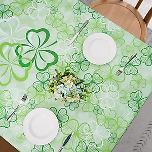 ASPMIZ St. Patrick’s Day Tablecloth, Lucky Shamrock Table Cloth, Green and White Tablecloths, Leaf Clovers Waterproof Tablecloth Rectangle for Dinner Party Decoration, 60 x 84 inch