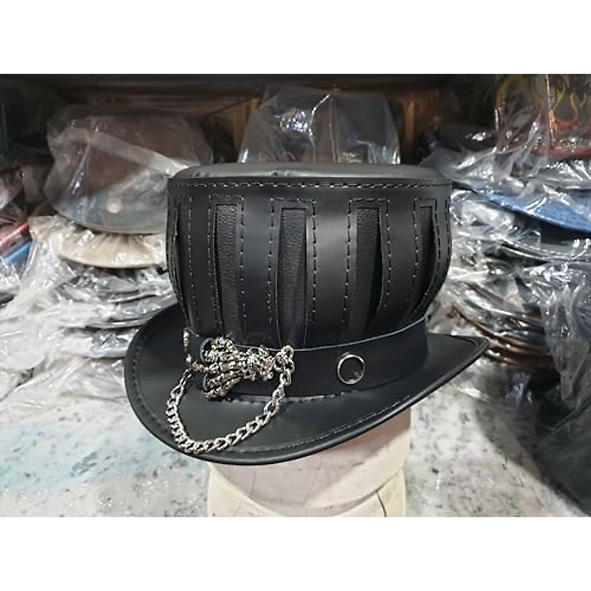Steampunk Gothic Mad Hatter Leather Top Hat (Leather, XX-Large)
