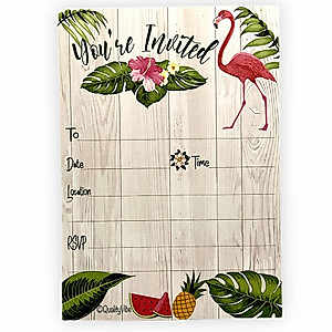 25 Flamingo Party Invitations With Envelopes, Pineapple & Watermelon. For Birthdays, Baby & Bridal Showers & Beach Parties. Thick & Non Coated Cardstock For Use With Any Pen.